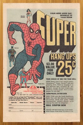 1977 Super Hero Wall Hang Ups Print Ad/Poster Spider-Man Batman ...