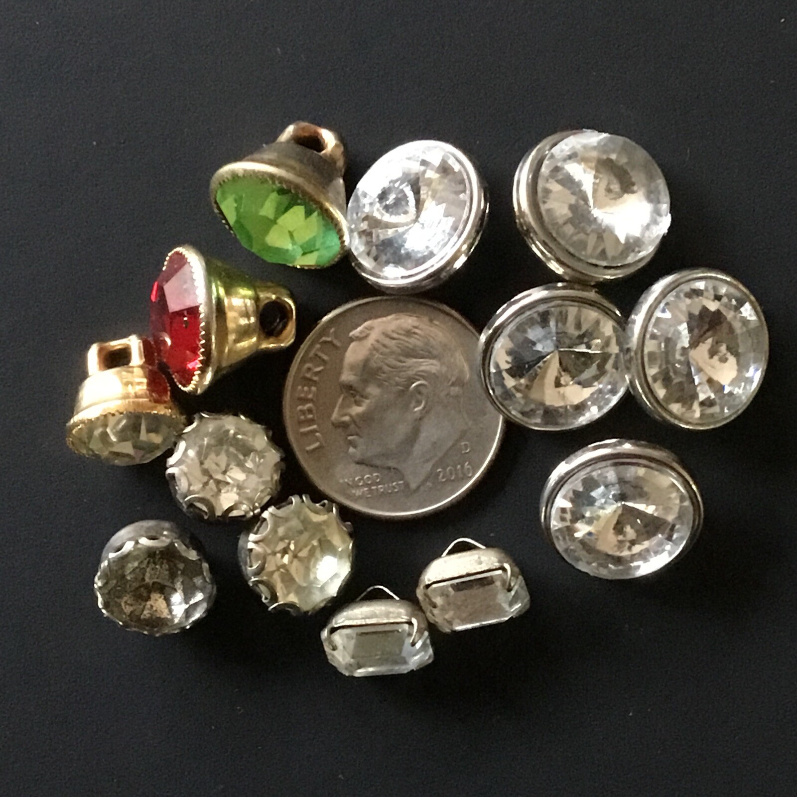 Vintage Rhinestone Buttons Lot Of 13 Silver Gold Tone Different Designs ...