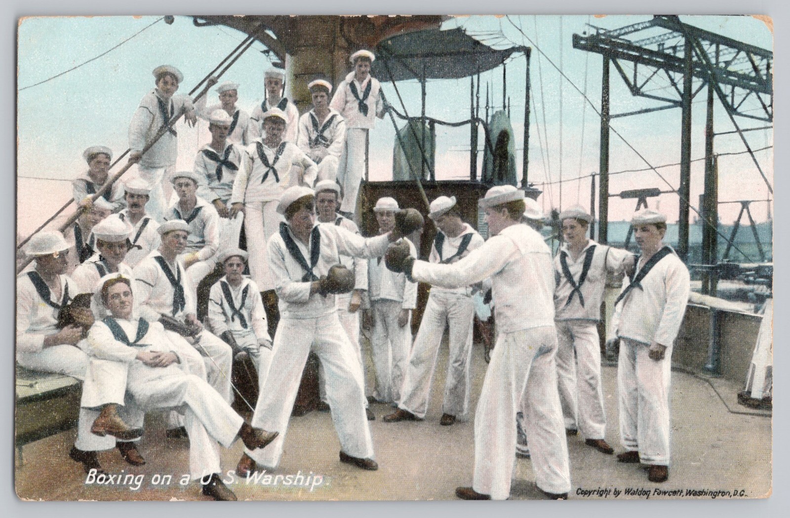 Boxing on a U.S. Warship Postcard Sailors Boxer Great White Fleet Era ...