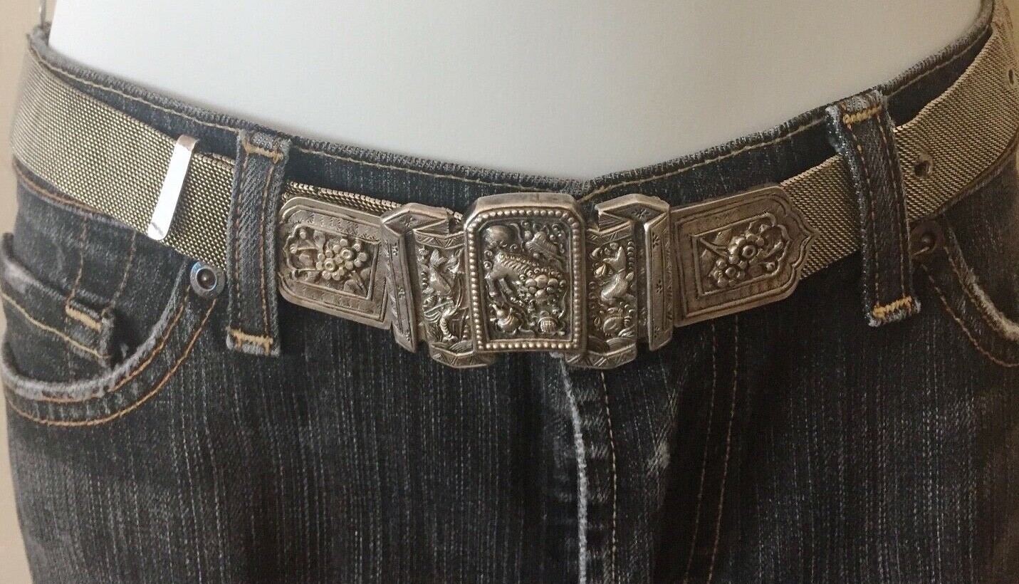 Antique Asian Chinese Export Silver Strap Bellt With Qilin Buckle | eBay
