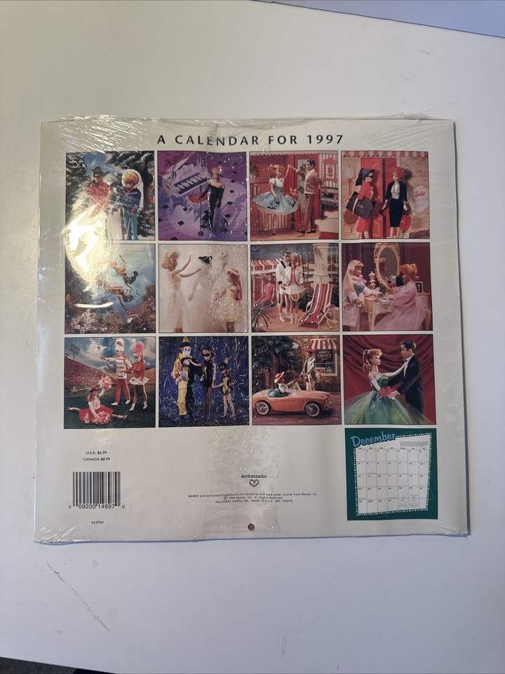 1997 Hallmark Barbie Wall Calendar 12 Month w 1960s Barbie Ken Skipper ...