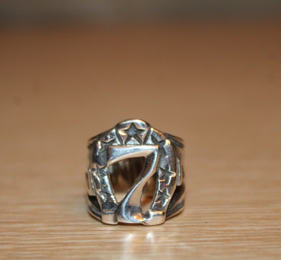 Lucky #7 Horseshoe Sterling Silver 925 Ring Biker Sty… - Gem