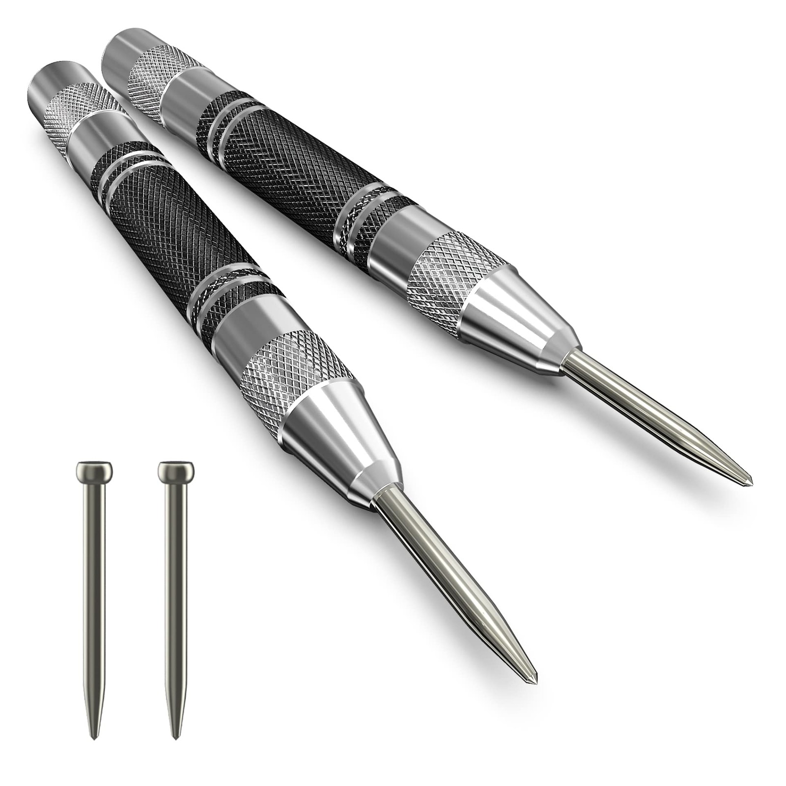 2 Packs Automatic Center Punch 5" Steel Spring Loaded for Metal & Glass ...