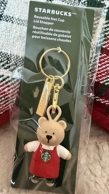 STARBUCKS reusable hot cup lid stopper CHRISTMAS BEAR 2025 Keychain | eBay