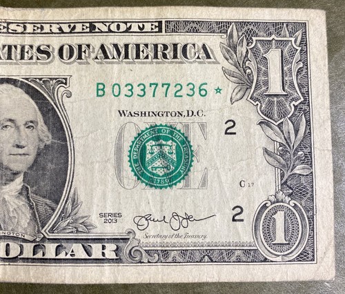 Duplicate Serial Number Print Error Star Note $1 Bill. B 03377236* | eBay