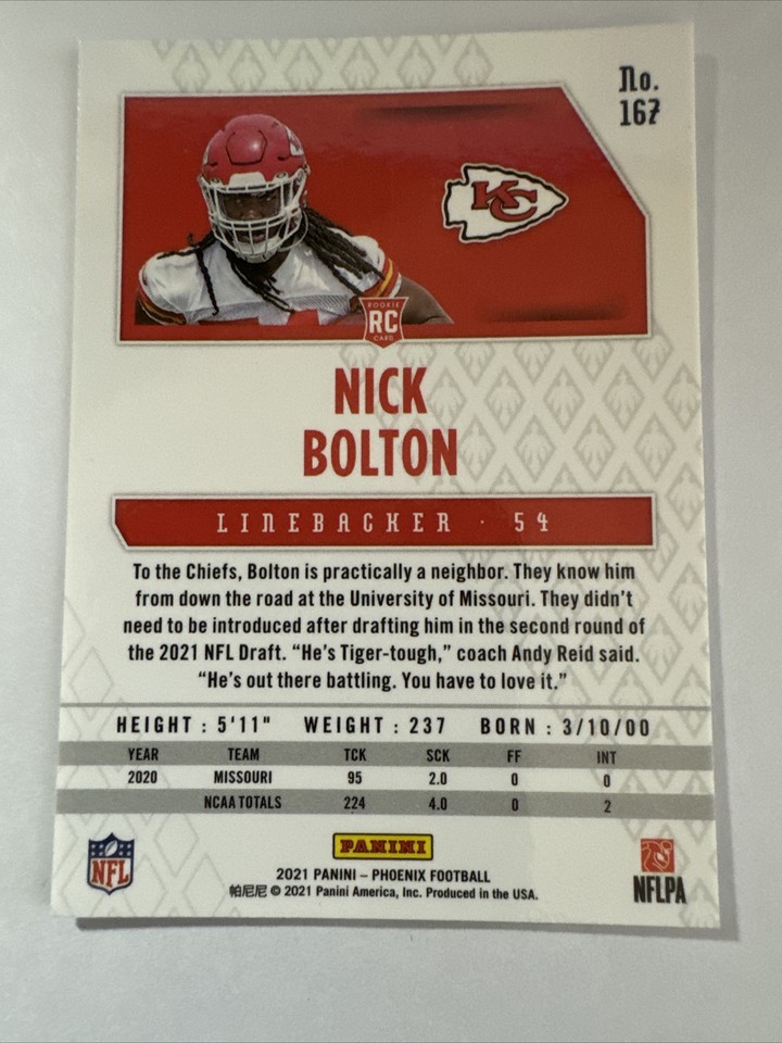 2021 Panini Phoenix Nick Bolton Rookie Football Card #167 RC | eBay