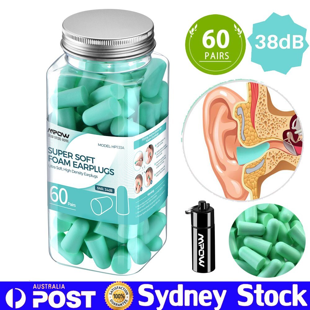 60 Pairs Mpow Classic Soft Foam Ear Plugs 38dB SNR Noise Reduction ...