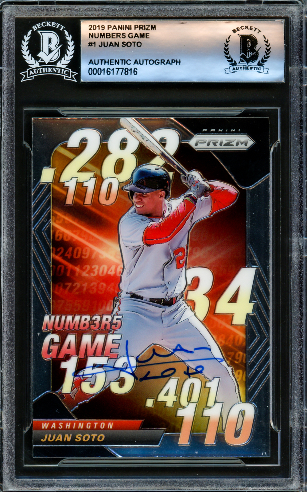Juan Soto Autographed 2019 Prizm Numbers Game Card Yankees Beckett ...