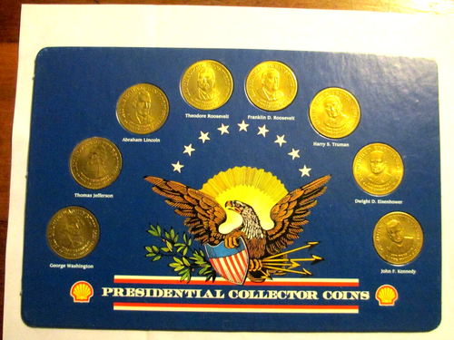PRESIDENTIAL COLLECTOR COINS Shell Gas 8 Bronze PRESIDENT DISPLAY 1992 ...