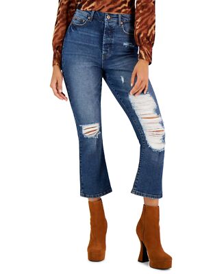 ReGeneration Juniors' Ripped Cropped Kick Flare Jeans Eskimo Kisses ...