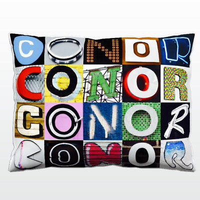 Personalized Pillow featuring the name CONOR in photos of sign letters ...
