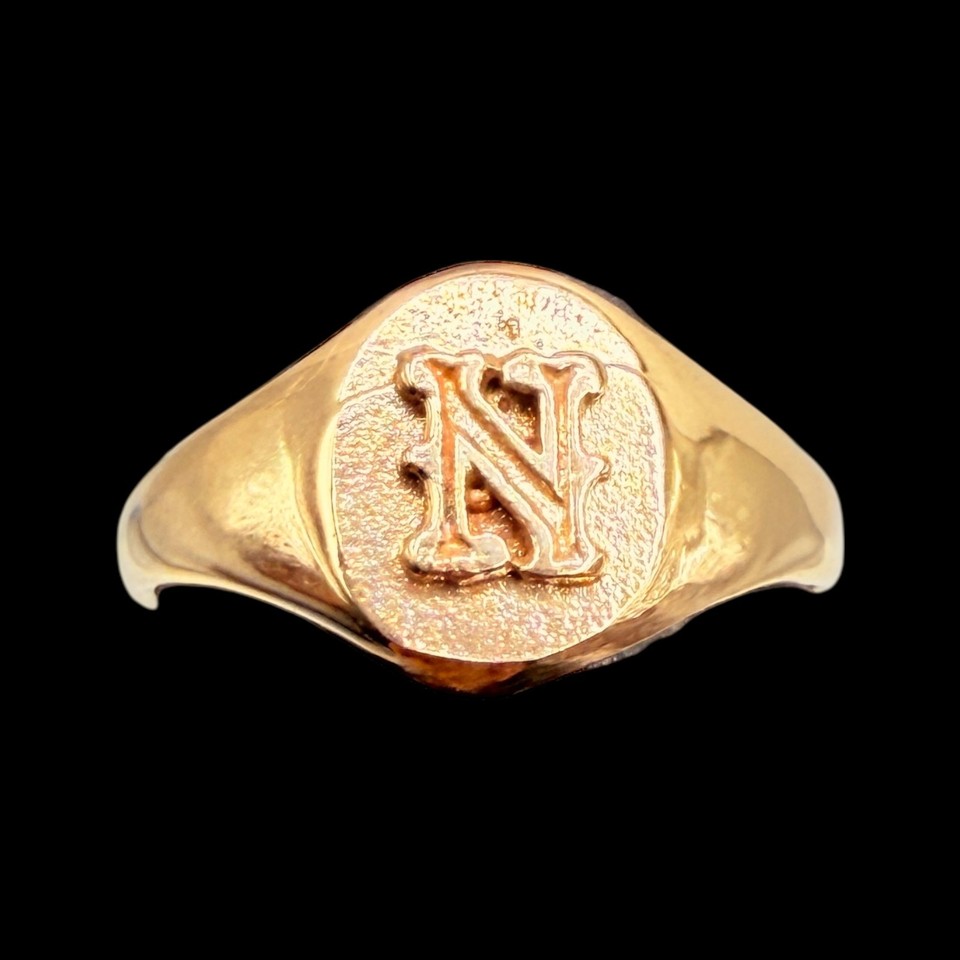 Initial Letter N Signet 14k Yellow Gold Oval Woman Baby Pinky Ring Sz 3 ...