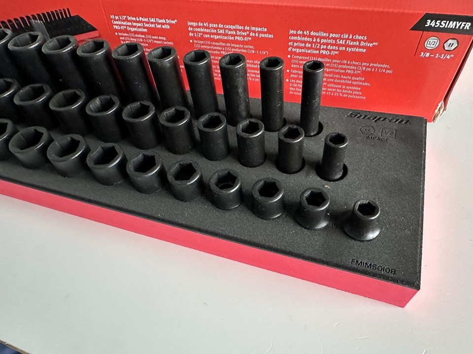 SNAP ON TOOLS 45Pc 1/2" Dr 6pt SAE DEEP SEMI &SHALLOW Impact Socket ...