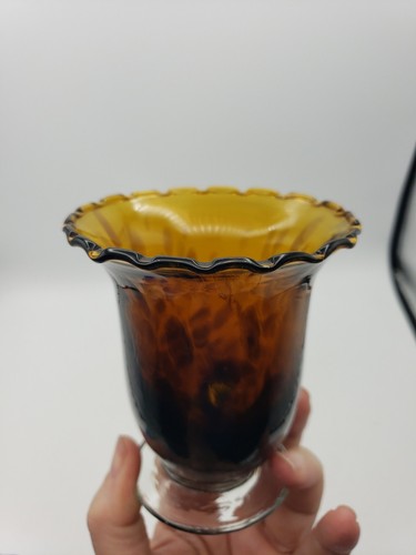 Art Glass Vase Tortoise Turtle Shell Crimped Rim Hand Blown Brown 4.5 ...