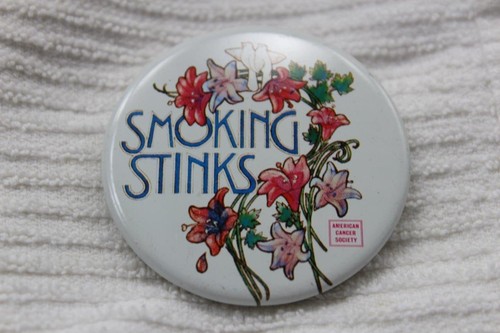 American Cancer Society Smoking Stinks Pin Button 2 3/8" Pinback 70s | eBay