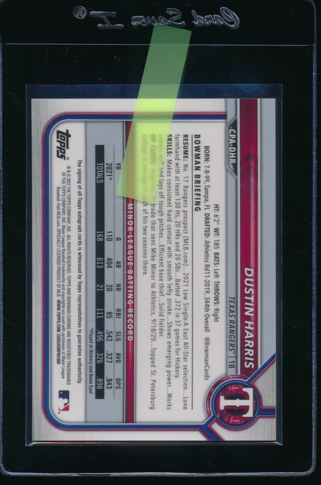 DUSTIN HARRIS AUTO 1st 2022 Bowman Chrome Prospects Autograph Rookie ...