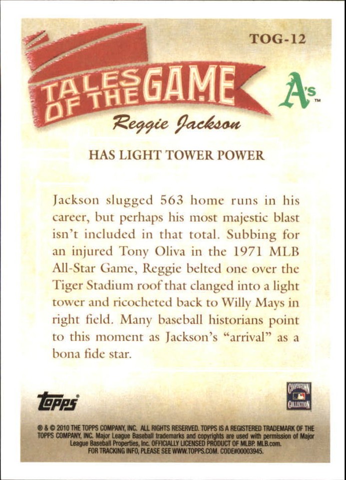 2010 Topps Tales of the Game #TOG12 Reggie has Light Tower Power | eBay