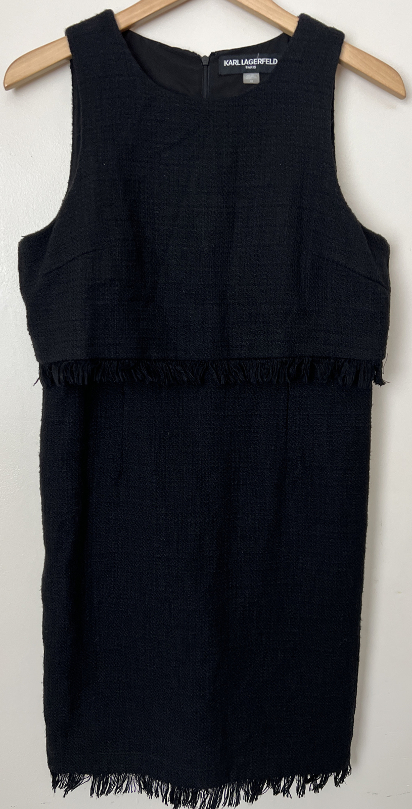 Karl Lagerfeld Paris Black Fringed Nubby Cotton Shift Dress Size 10 ...