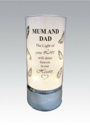 Mum & Dad - Memorial Light Up Tube - Thoughts Of You Feather Heart ...