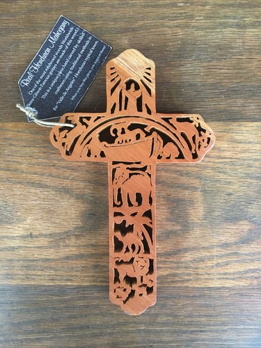 Noah's Ark Biblical Art Scrolled Wooden Cross Wall Hanging Amish Made ...