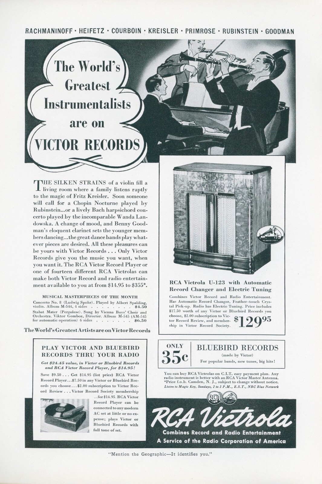 1939 RCA Victrola Vintage Ad U-123 Automatic Record Changing Player ...