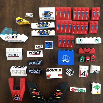 Vintage Lego Accessories Lot Tiles Graphics Signs Police Octan Turbo ...