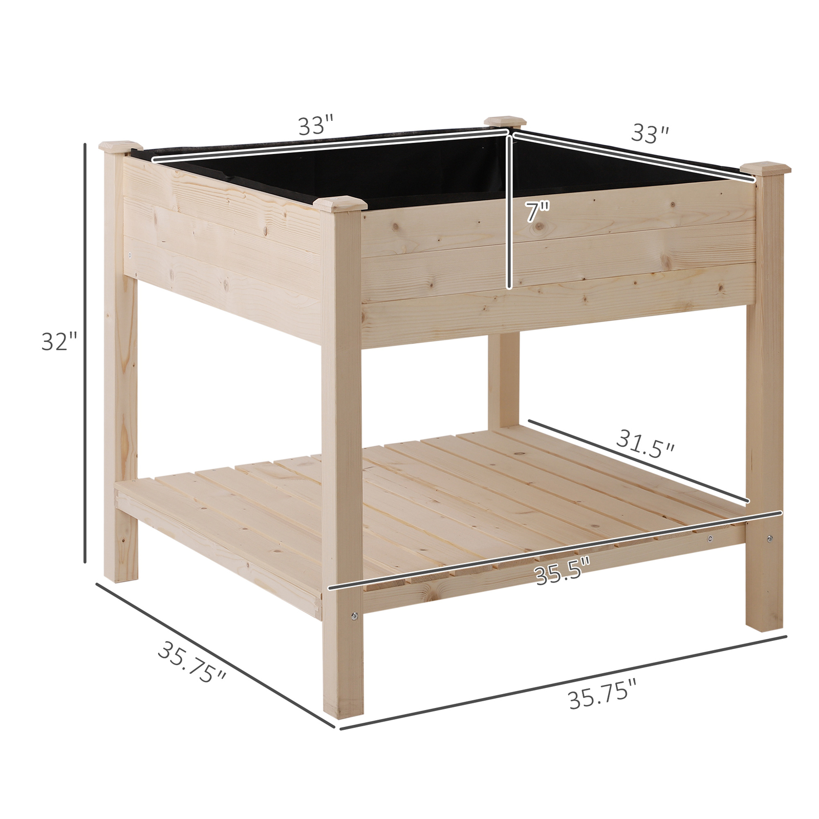 Raised Garden Bed with Storage Shelf, Elevated Wooden Planter Box Stand ...