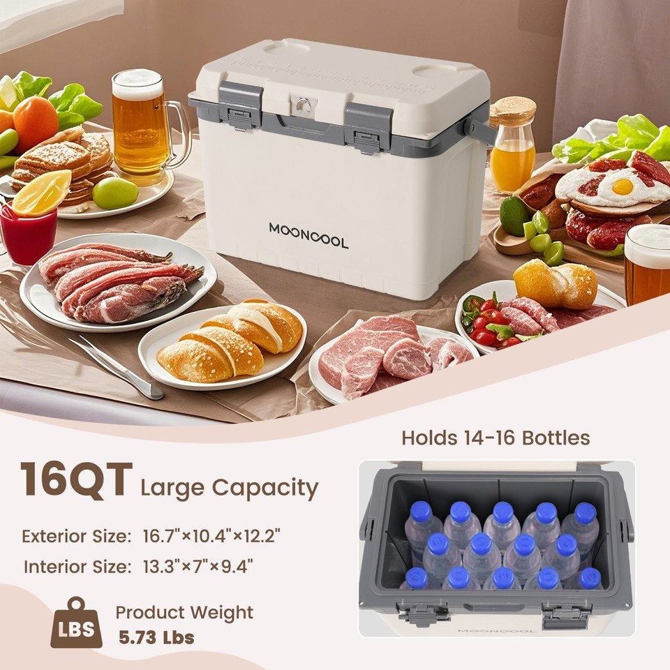 MOONCOOL Hard Cooler Insulated Portable Cooler 16QT Capacity Ice Chest ...