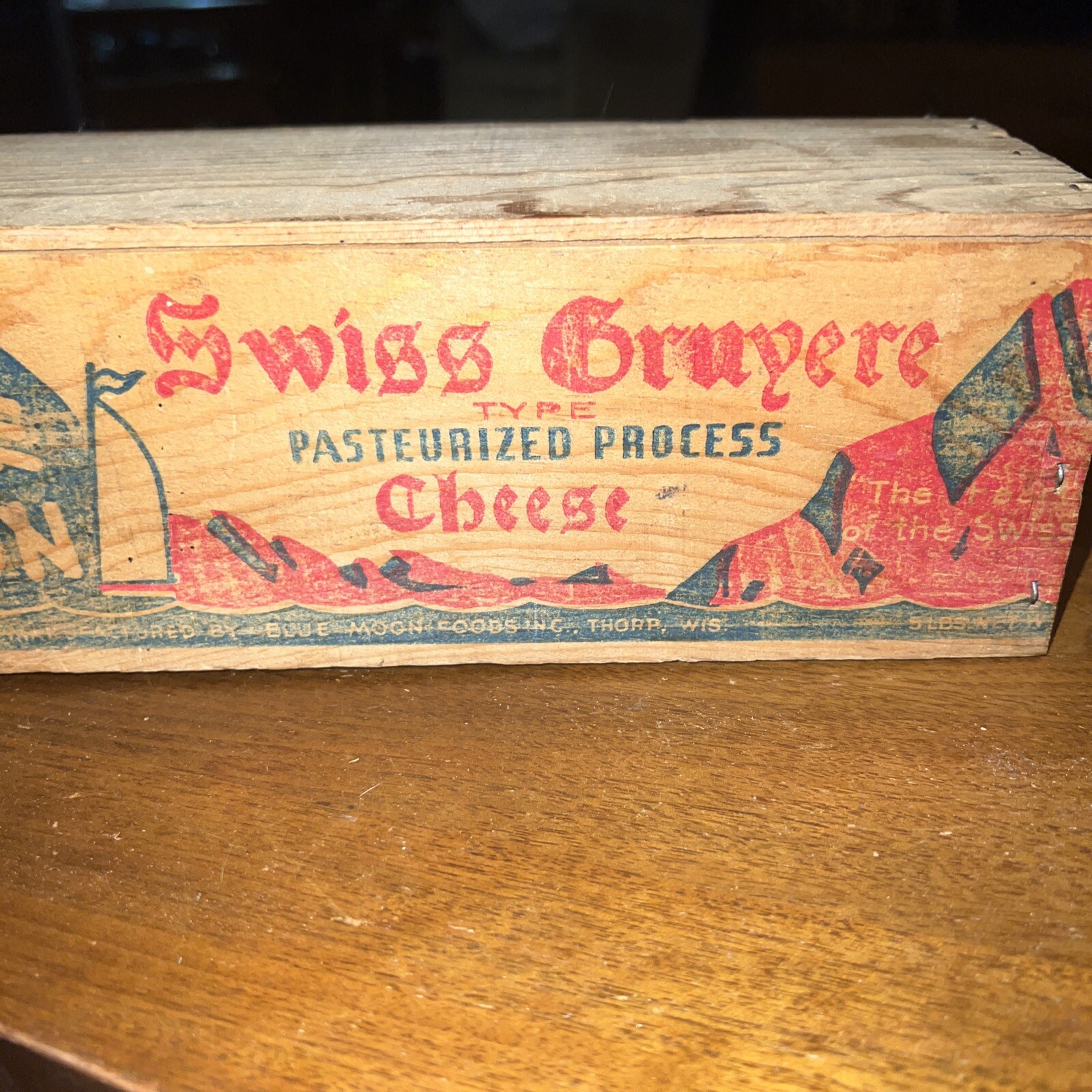 VINTAGE RARE OLD BLUE MOON SWISS GRNYERE CHEESE FOODS THORP WIS WOOD ...
