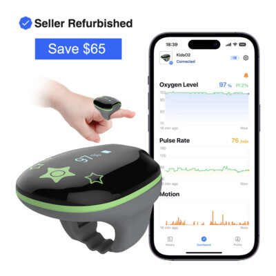 Wellue KidsO2 Ring Pulse Oximeter Bluetooth Children O2 Monitor 16h ...