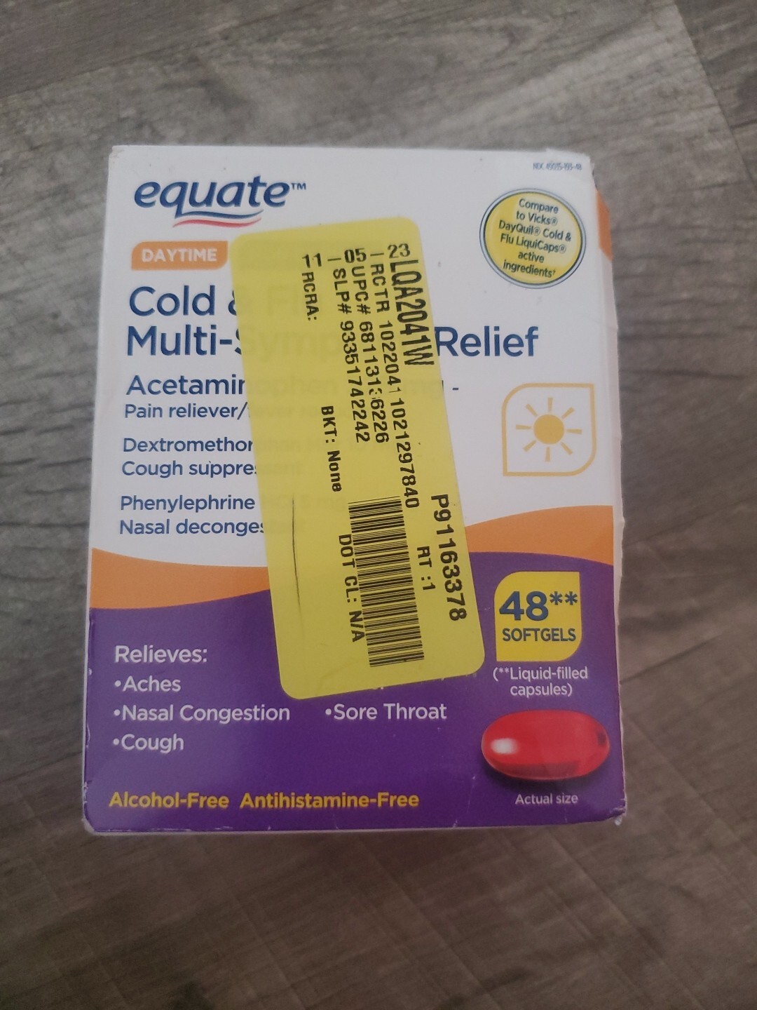 Equate Daytime Non-Drowsy Cold & Flu Multi-Symptom Relief Softgels 48 ...