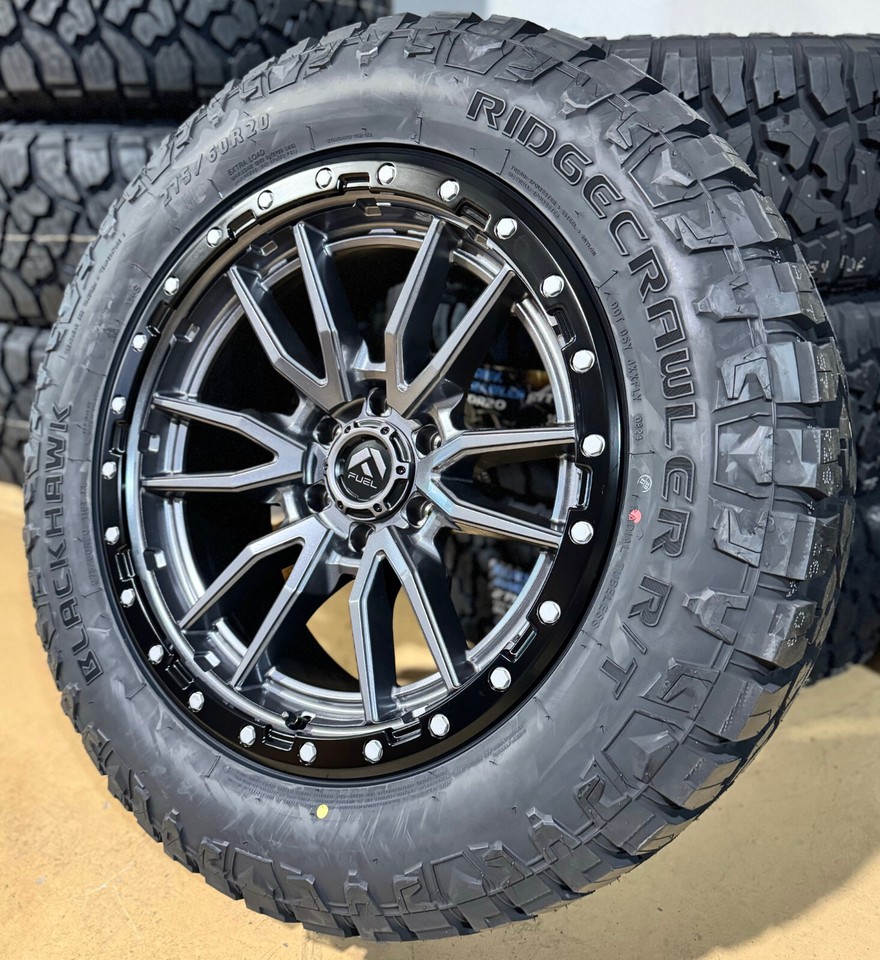 20x9 Fuel D680 Rebel Gray Wheels 33" AT RT Tires 5x5.5 Dodge Ram 1500 ...