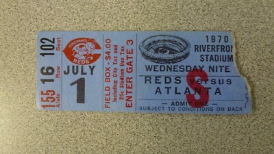 JULY 1, 1970 Ticket Stub Riverfront 1st CINCINNATI REDS Home Run Tommy ...