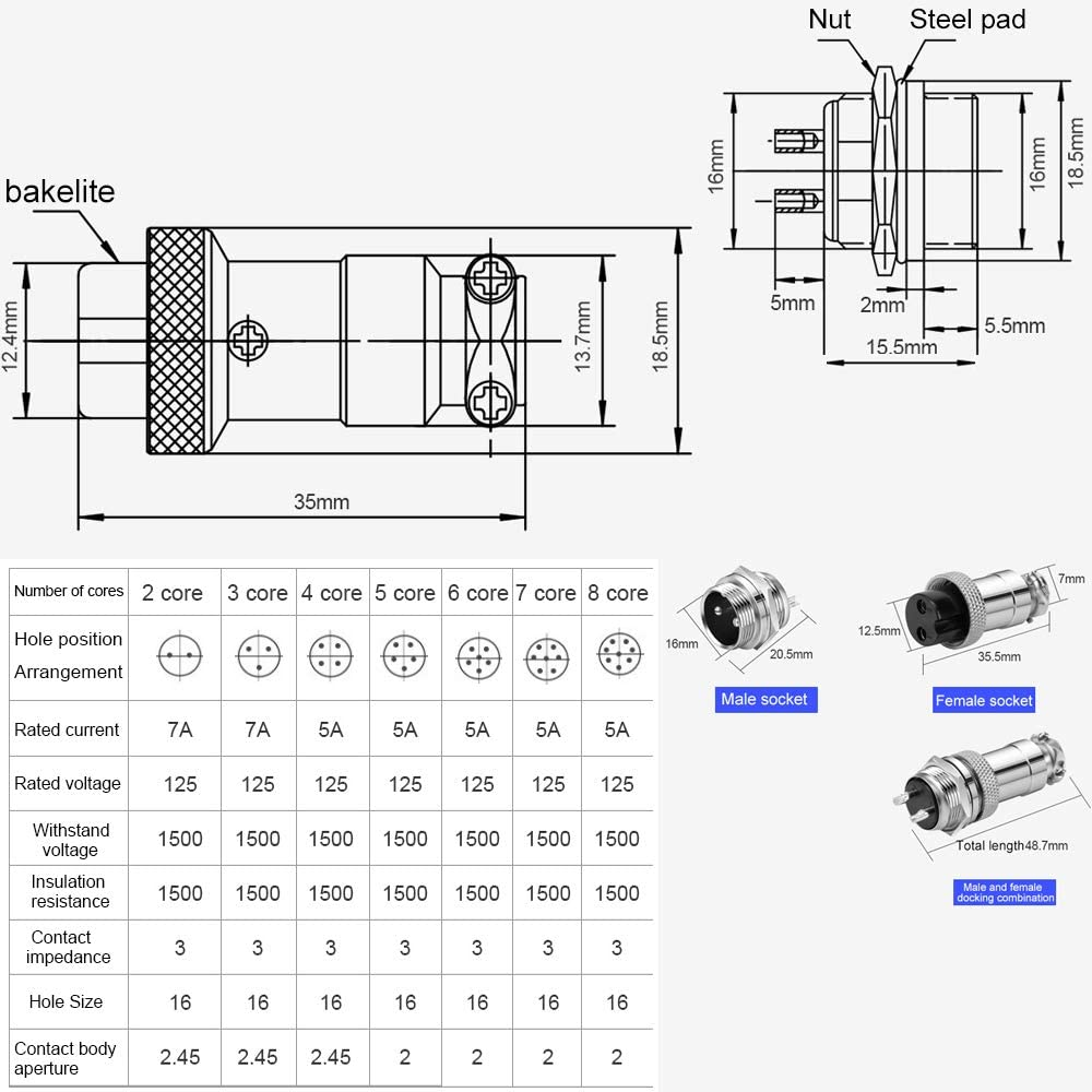 GX16 6 Pins Panel Mount Circular Metal Aviation Connector Adapter Male ...