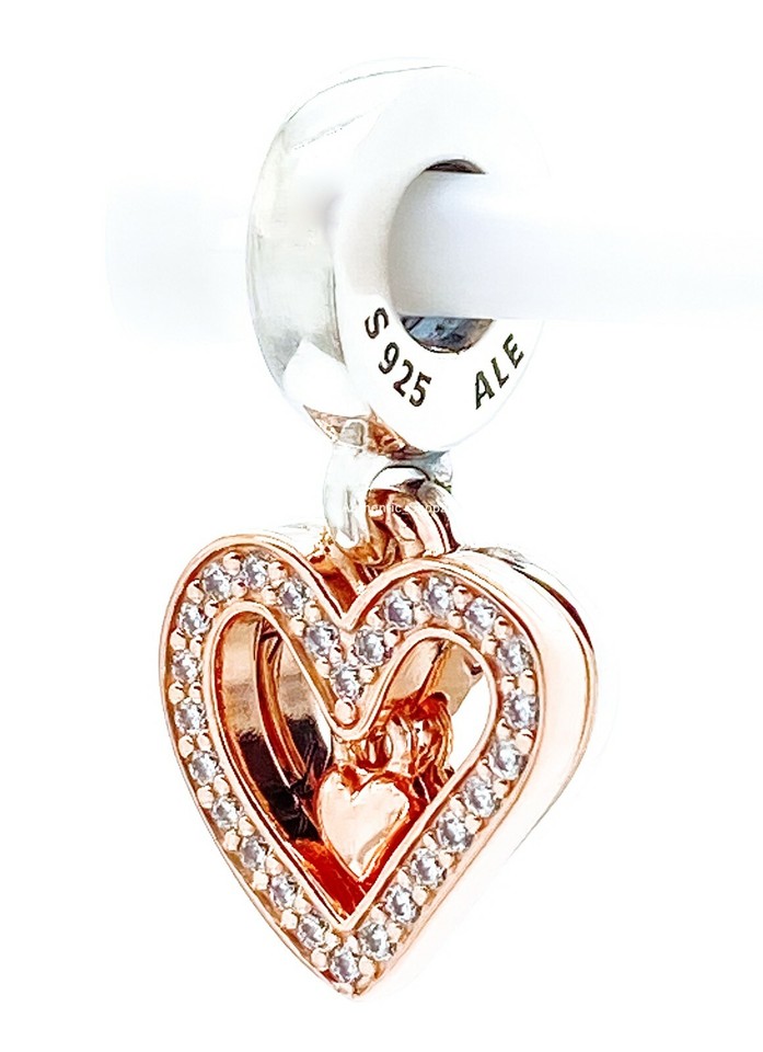 NEW 100% Authentic PANDORA Rose Sparkling Freehand Heart Charm Pendant ...