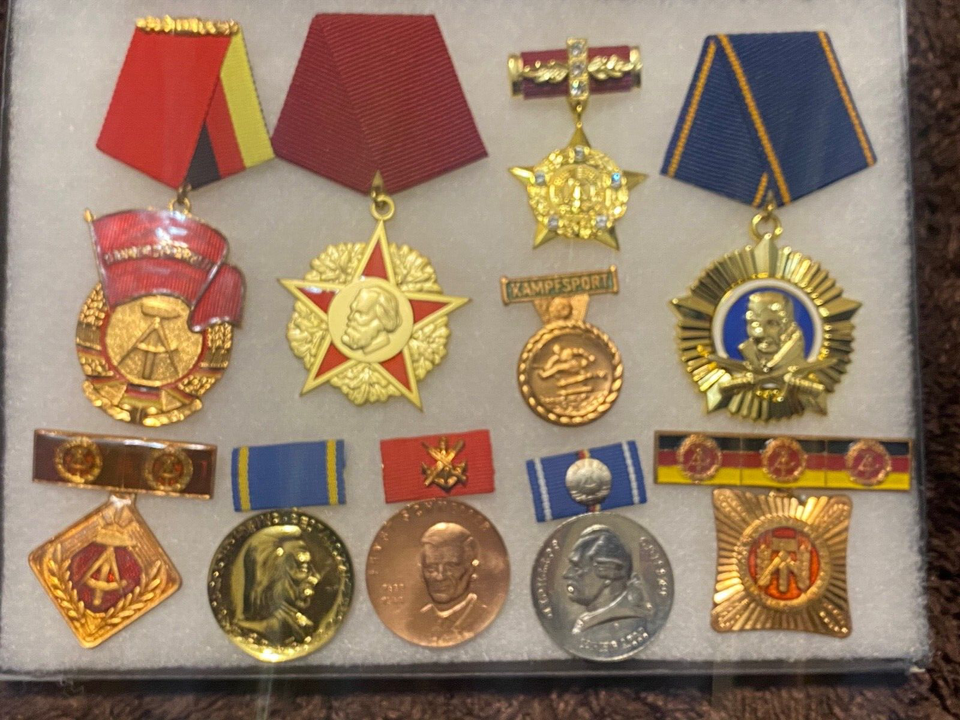 East German Medal lot of 10 ; DDR medals; Hero of the DDR; Karl Marx ...