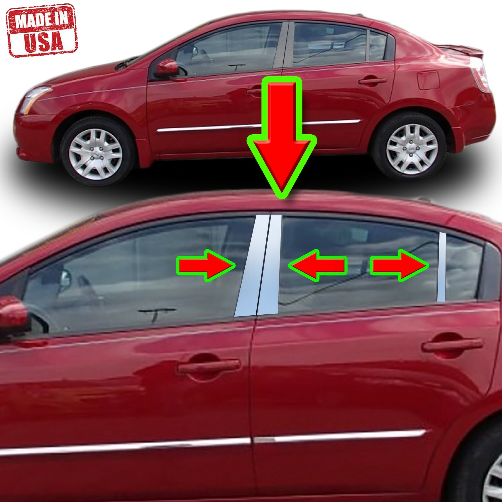 Chrome Pillar Trim for Nissan Sentra (4dr) 07-12 6pc Set Door Cover ...