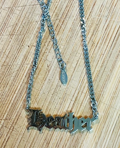 HEATHER Old English Name Necklace Gothic Font Jewelry Stainless Steel ...