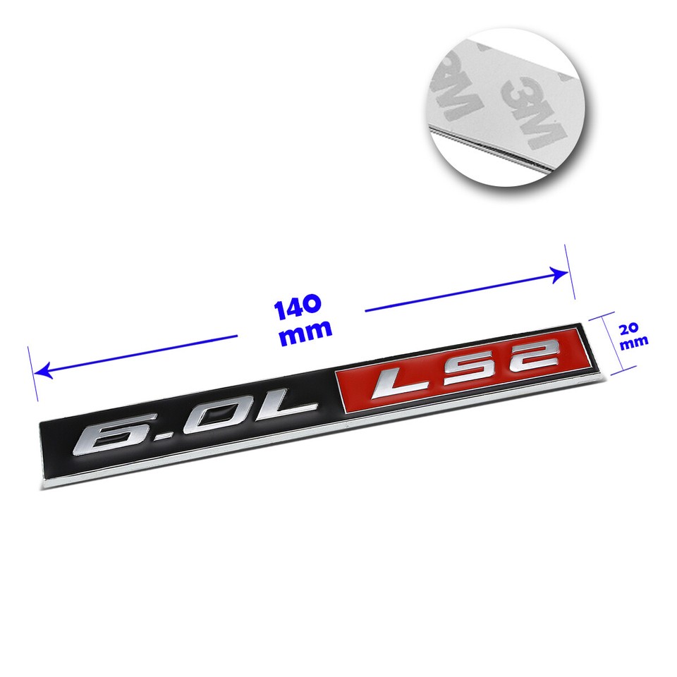 "6.0L LS2" Polished Metal 3D Decal Black&Red Badge Sticker Sticker For ...