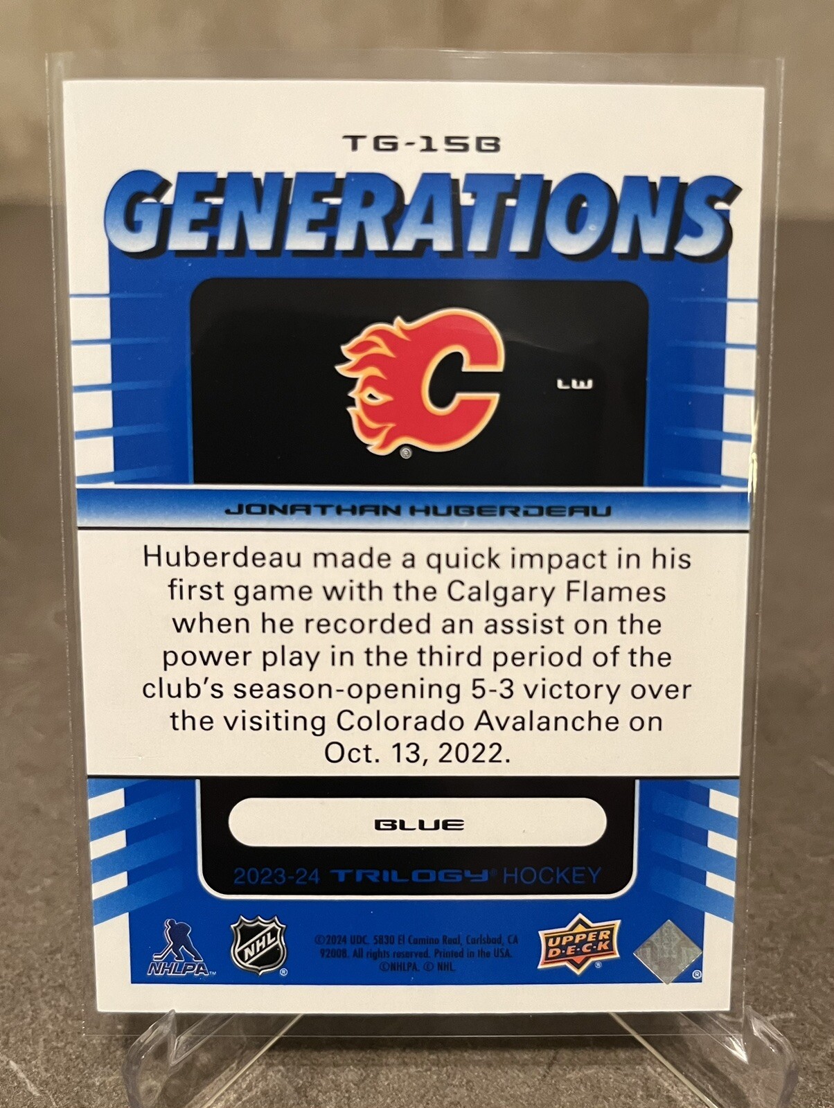23-24 UD Trilogy Hockey Generations Blue TG-15B Jonathan Huberdeau /349 ...