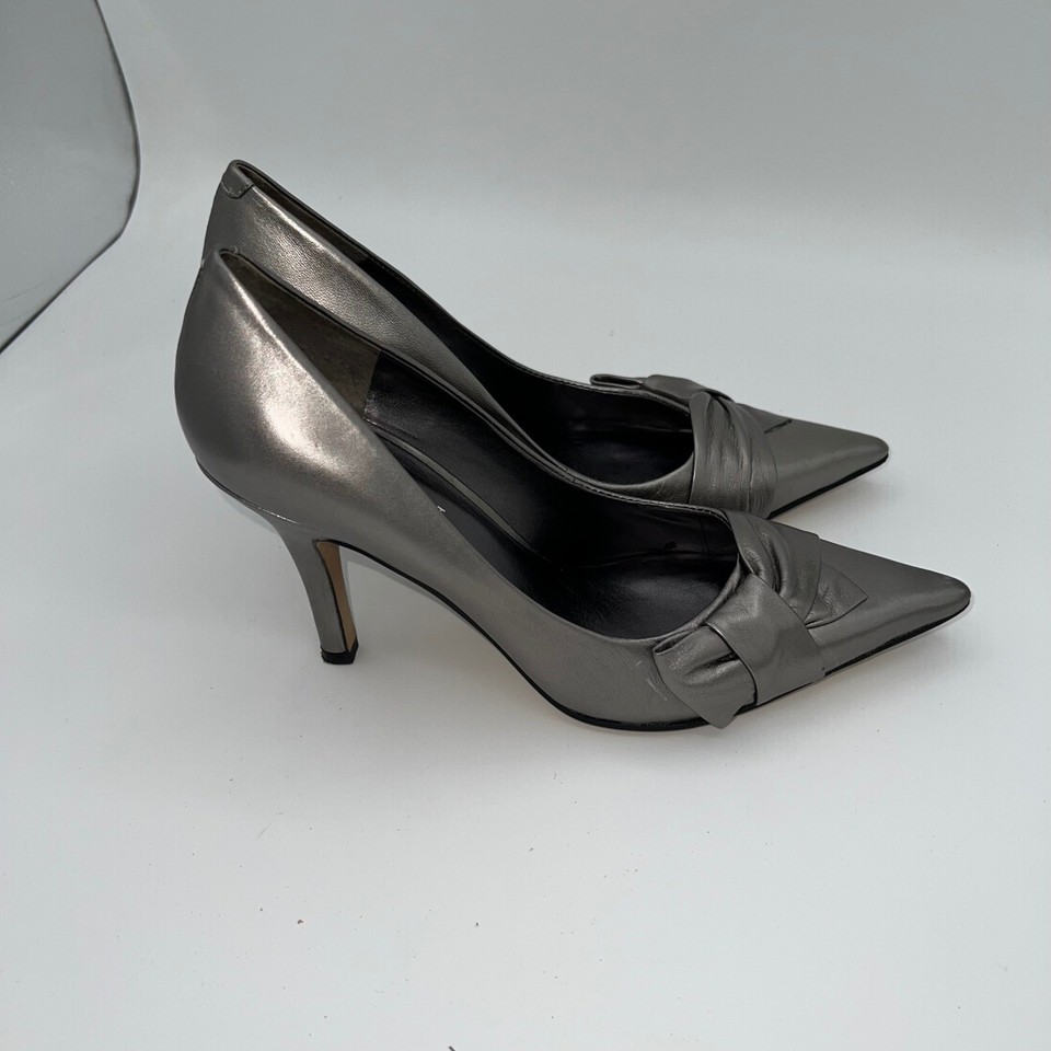Nine West Booboo Pewter High Heel Pumps Size 6M Pointed Toe Party Dress ...