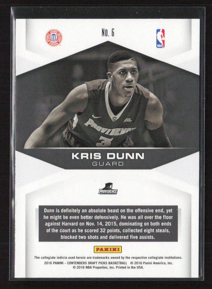 2016 Panini Contenders Draft Picks #6 Kris Dunn Game Day Providence ...