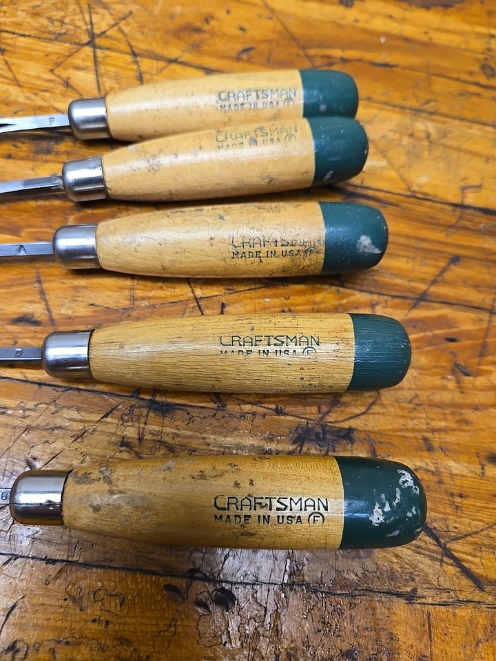Vntg 5 Pc Craftsman Circle F Wood Handled Carving Chisels . | eBay