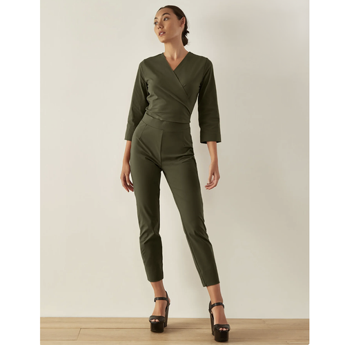 ADAY Womens Destination Jumpsuit XS Wrap Top 3/4 Sleeve Moss Slim Leg ...