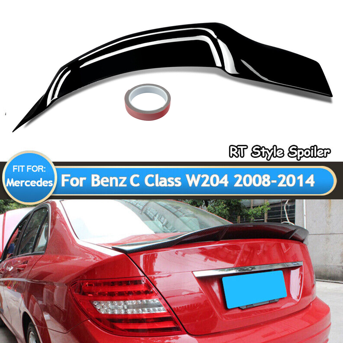 Glossy Black DUCKBILL TRUNK SPOILER WING BLACK FOR MERCEDES BENZ W204 ...