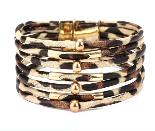 Women Leopard Print Bracelet Multilayer Leather Bangle Charm Cuff Bracelets 1Pc | eBay