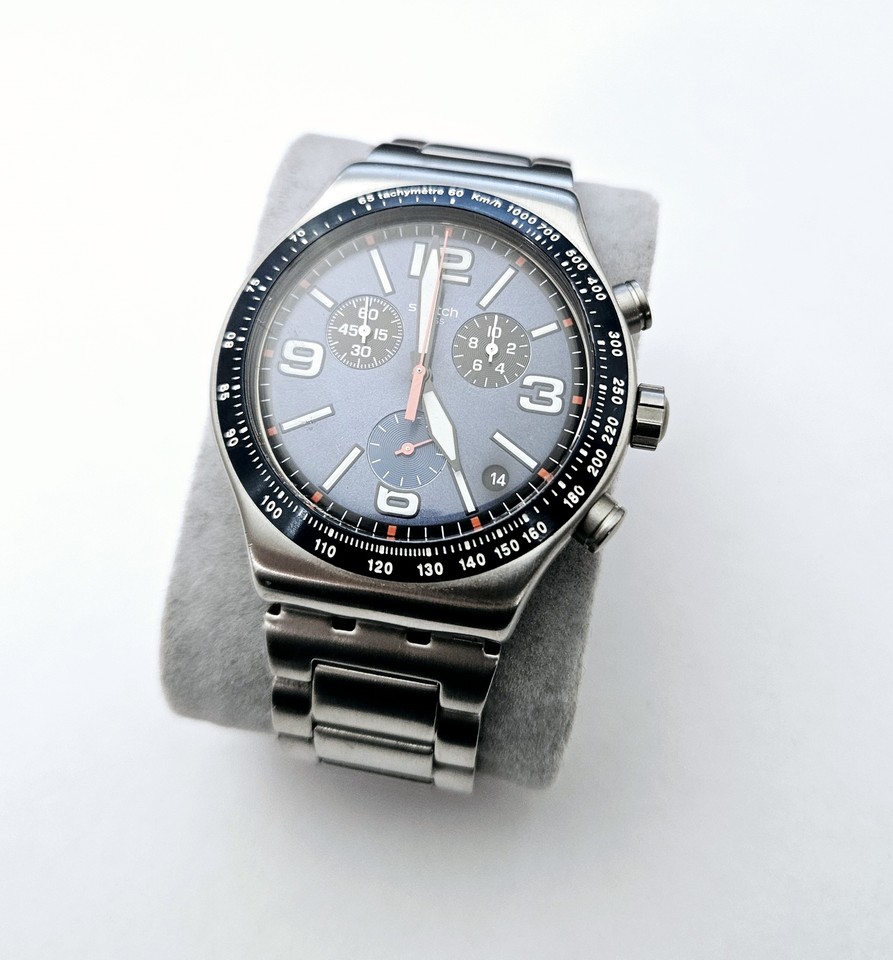 SWATCH IRONY CHRONO 2019 - YVS454 - Blue Grid - Slightly Used | eBay