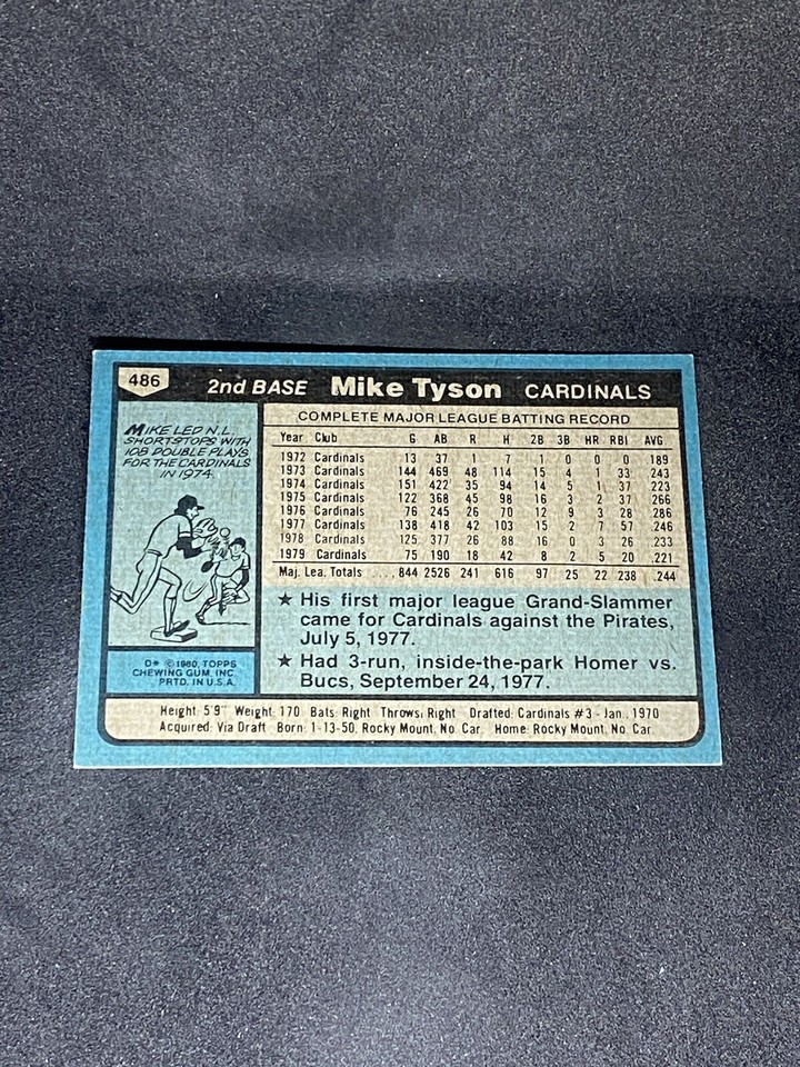 Mike Tyson 1980 Topps #486 St. Louis Cardinals Auto Autographed Signed ...