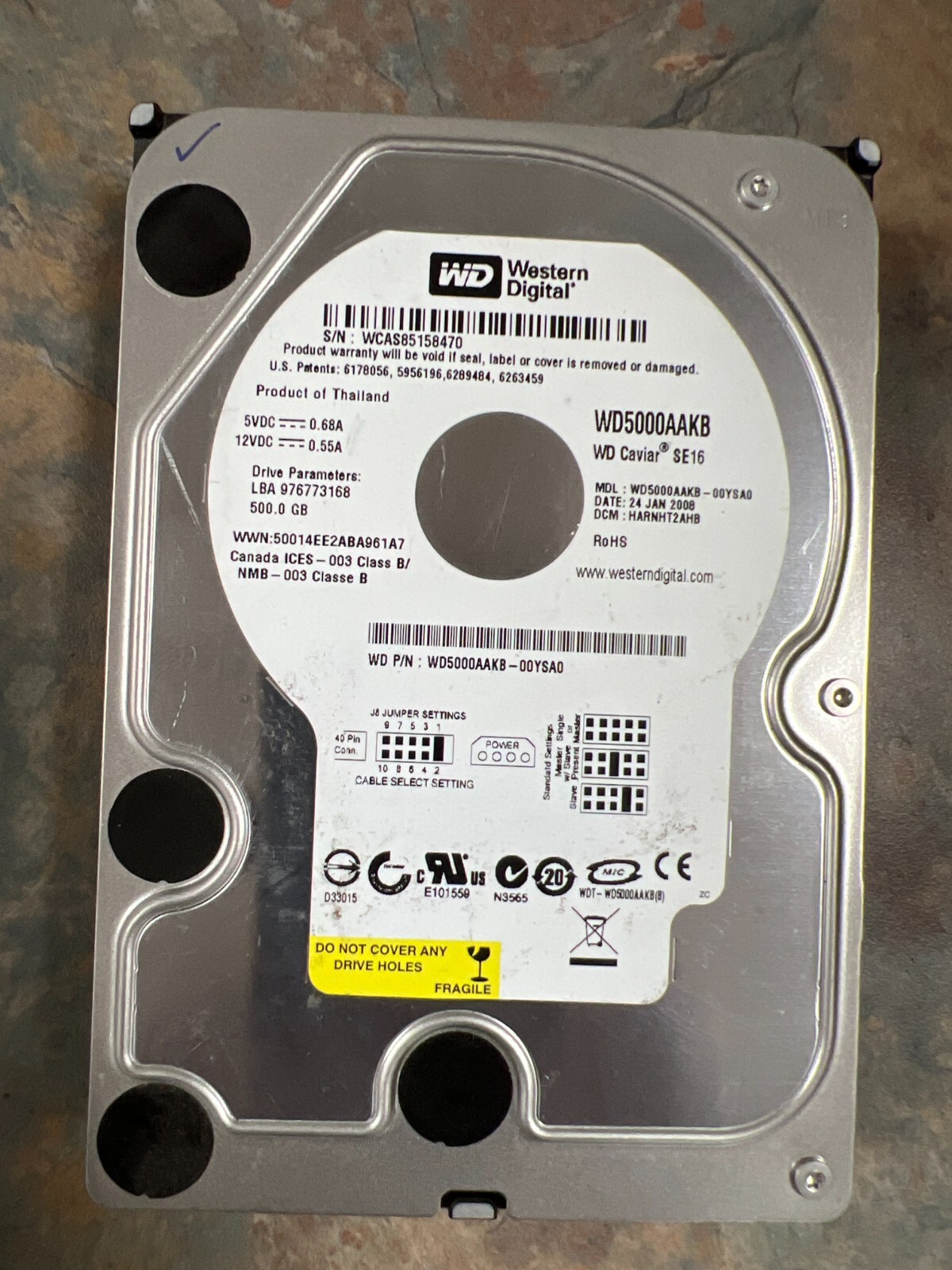 3.5" IDE Western Digital WD 500GB Hard Drive HDD WD5000AAKB IDE PATA ...