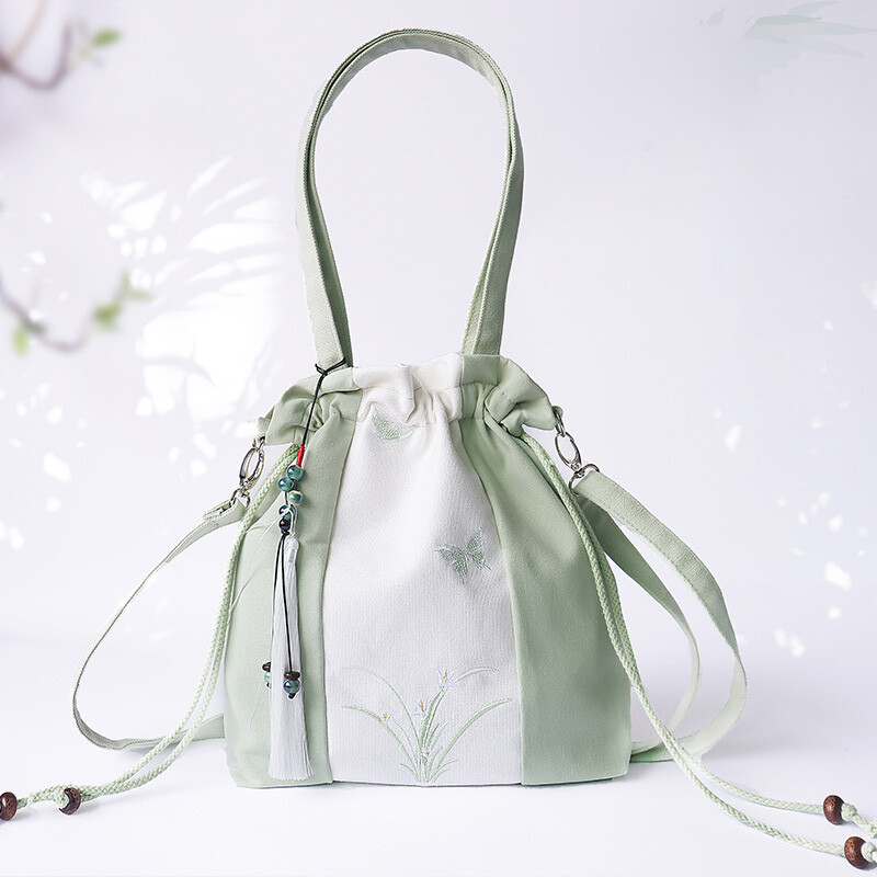 Chinese Embroidery Drawstring Bag Hanfu Handbag Floral Canvas Shoulder ...